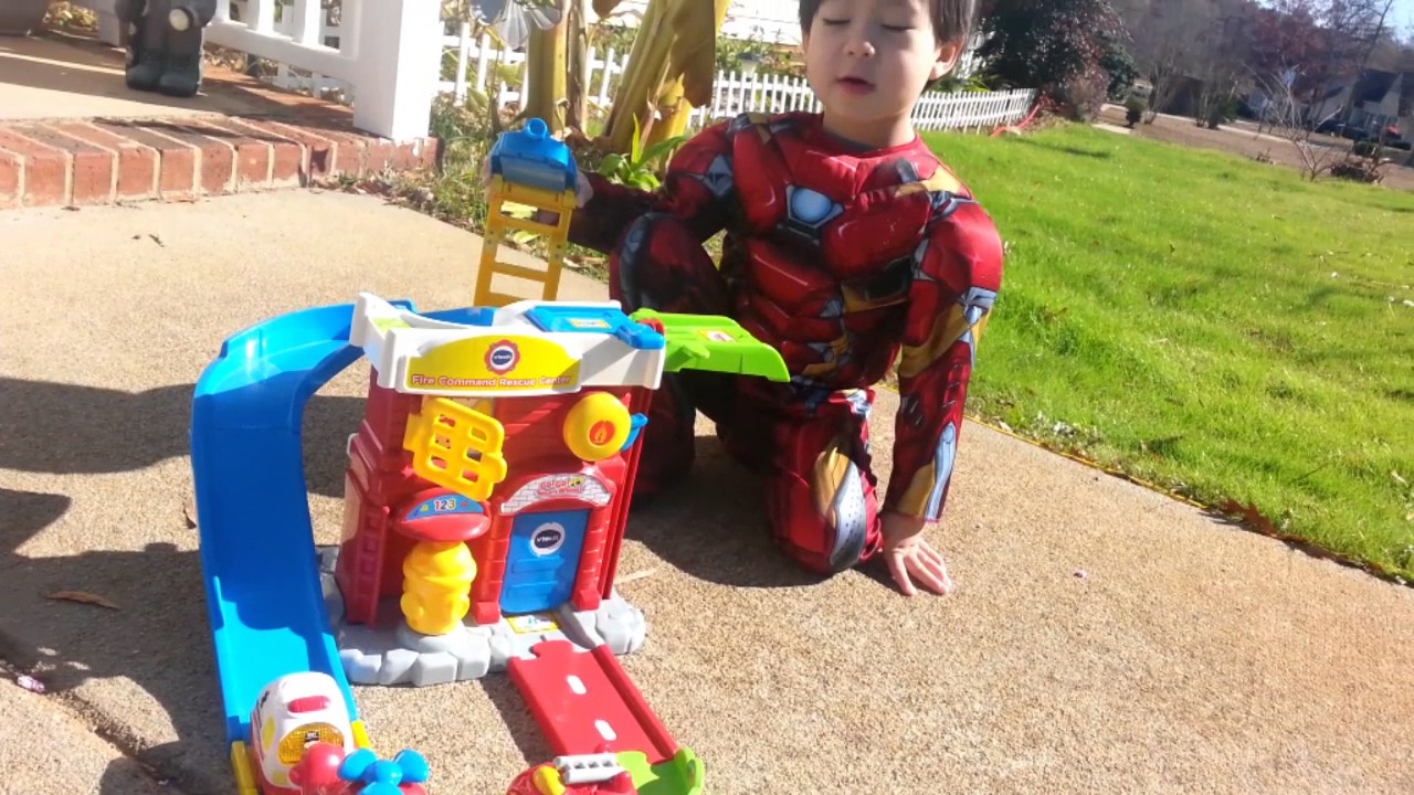 Iron man plays with VTech Fire Command Rescue Center - YouTube