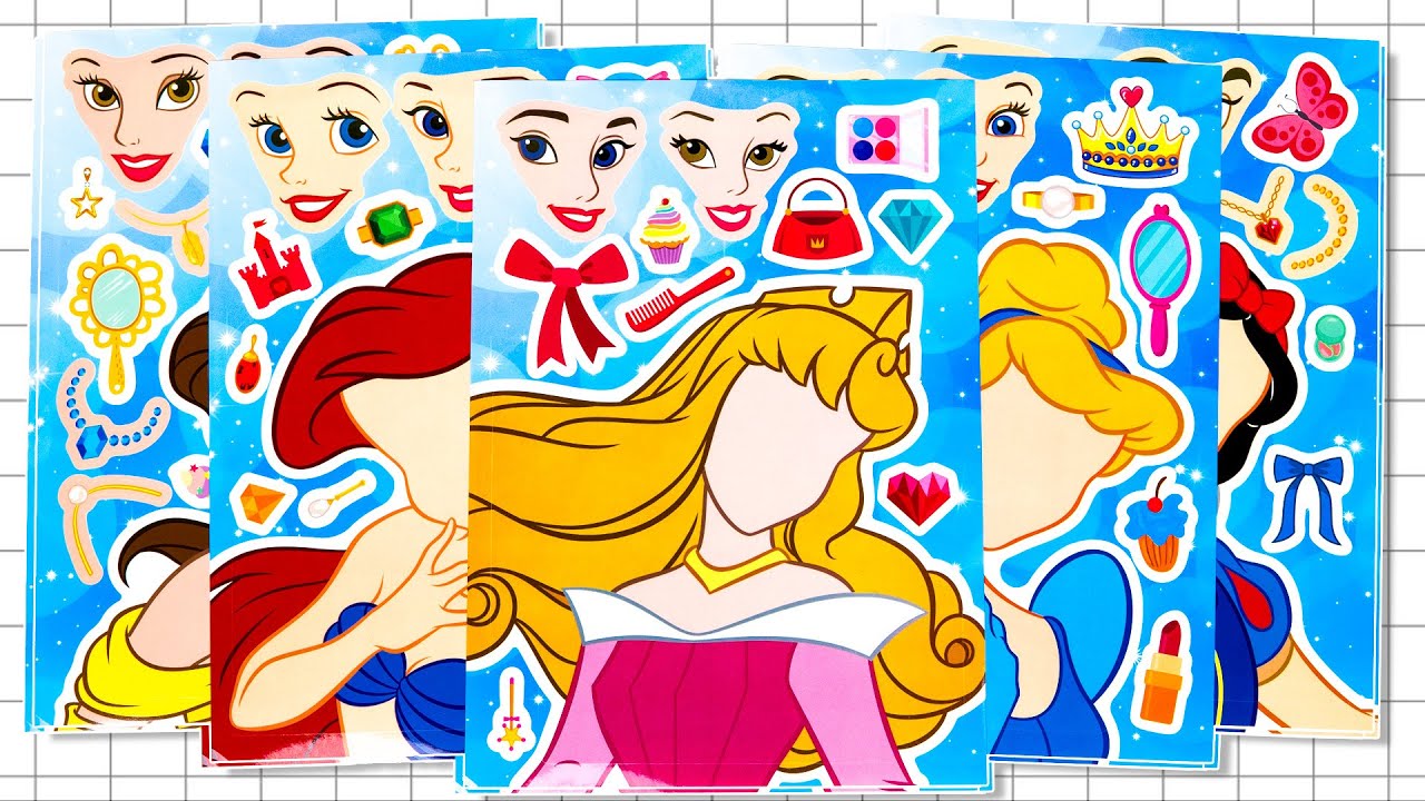 💖 Paper DIY 💖 DISNEY PRINCESS Sticker Book Dress Up | Fun ASMR with ...