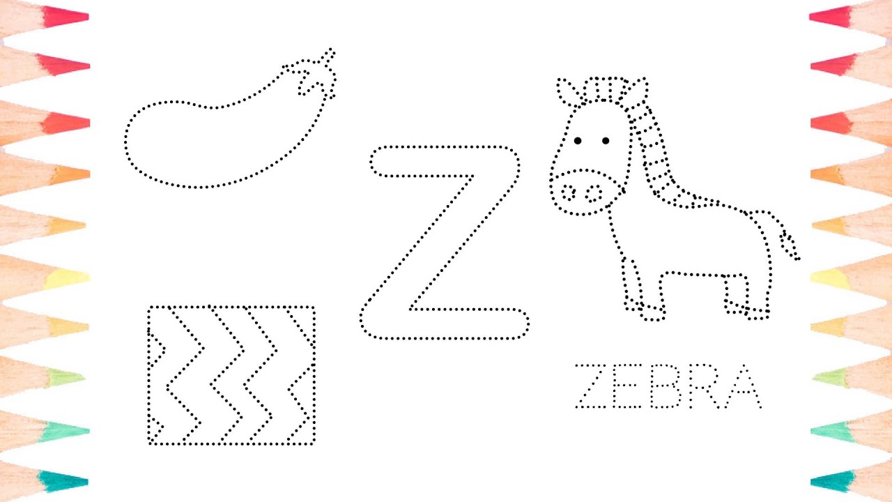 알파벳 Z점선 따라 쓰고 그림 그리고 색칠하면서 영어 단어를 배우기 Learn Alphabet Z Words With