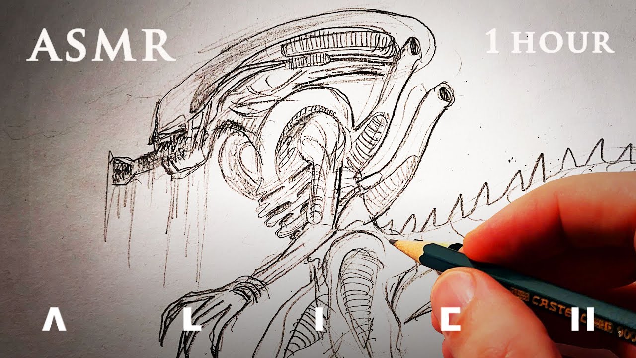 ASMR Drawing Alien Xenomorph | Page flipping 1 Hour - YouTube