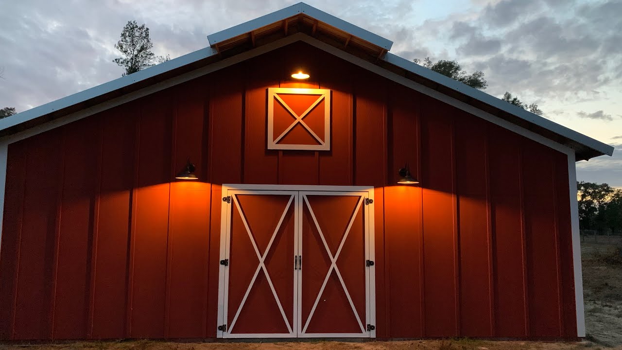 Pole barn build: wiring sub panel, installing lights and barn doors ...