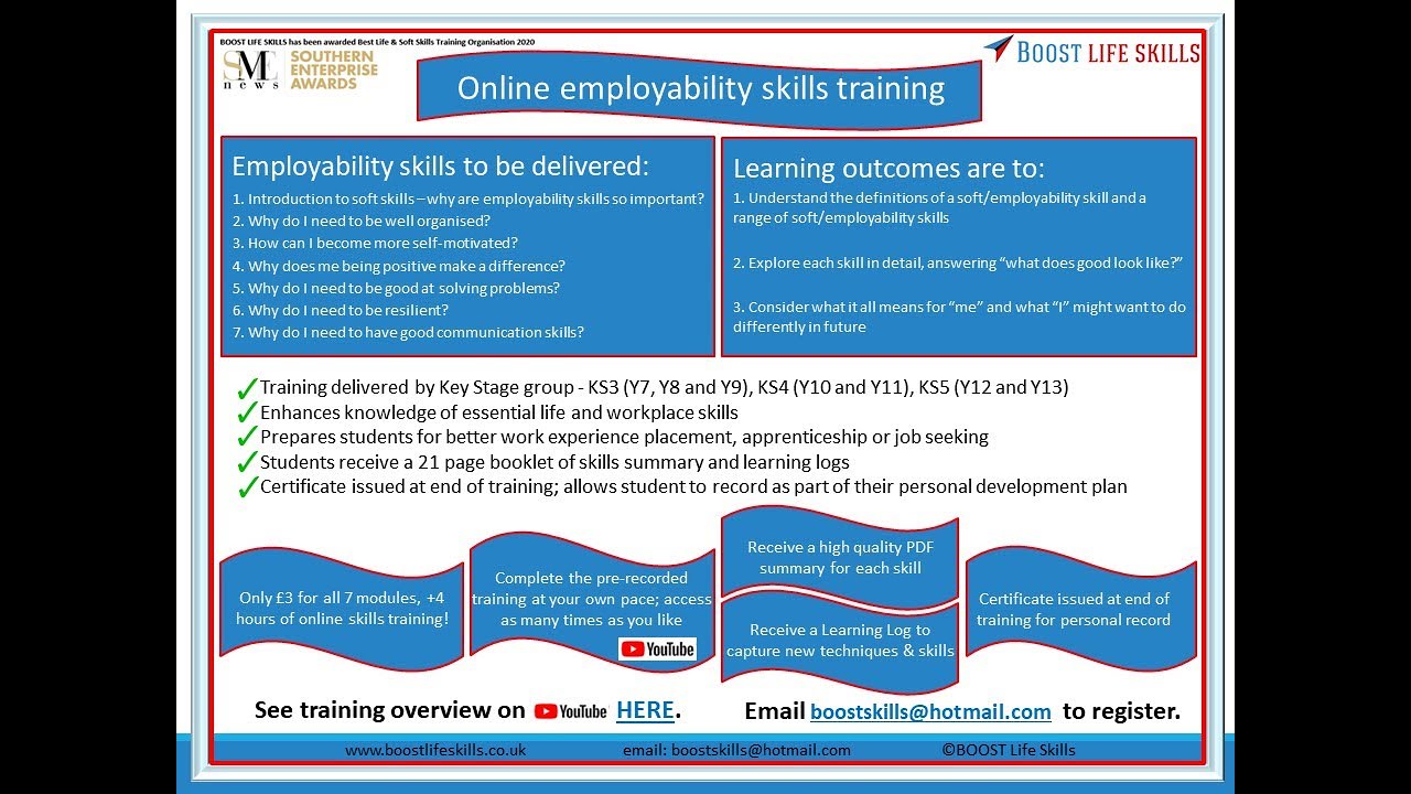 BOOST Life Skills - advert for online training on employability skills ...