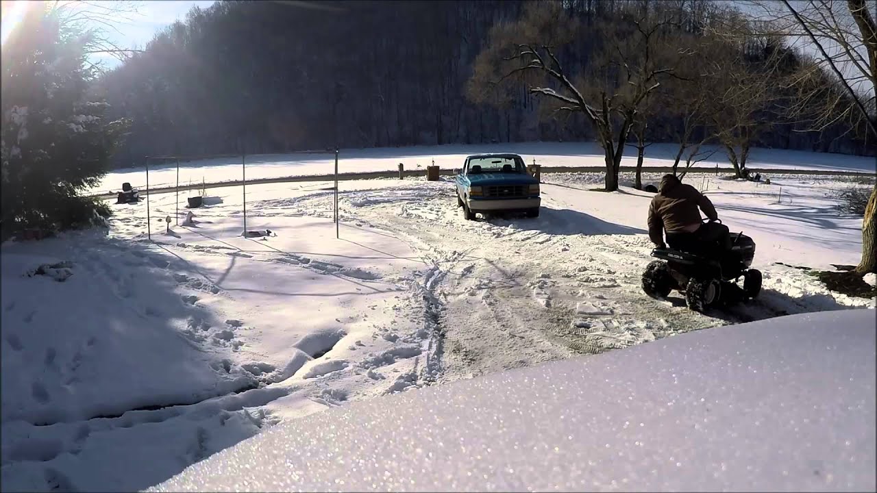 lawn mower snow fun/redneck snowblower - YouTube