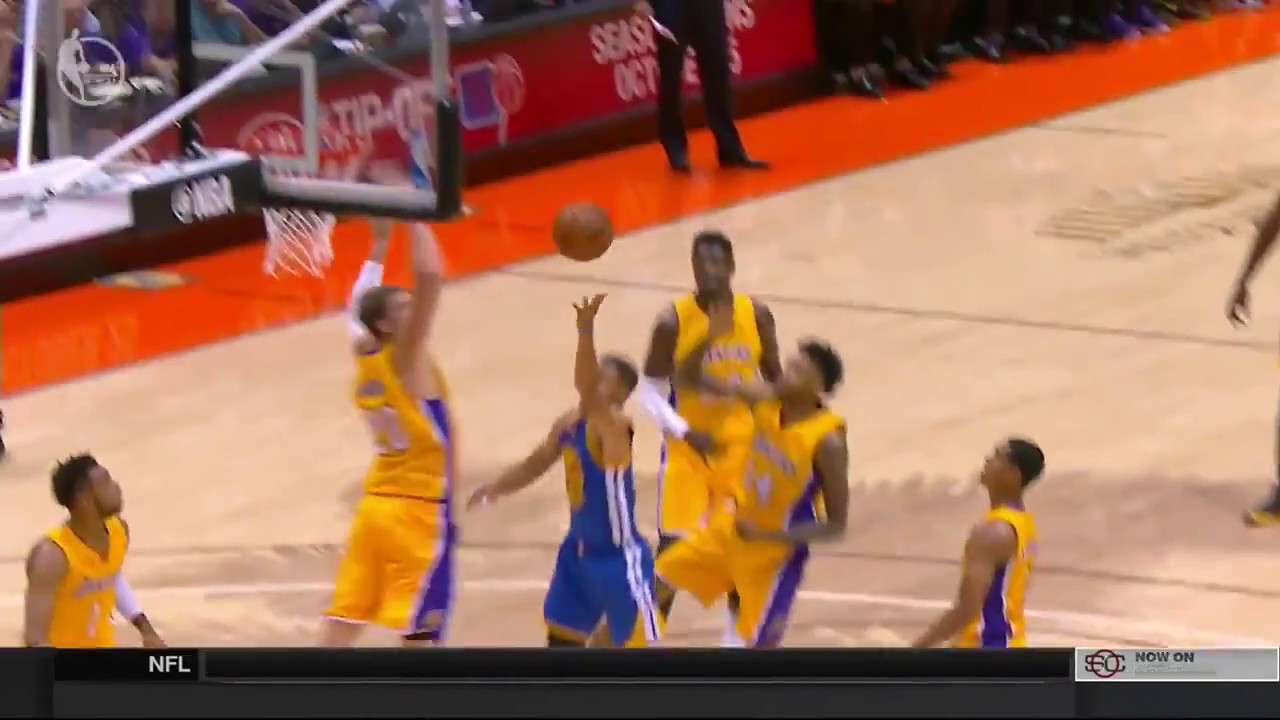 Timofey Mozgov Blocks Stephen Curry | Warriors vs Lakers | October 19 ...
