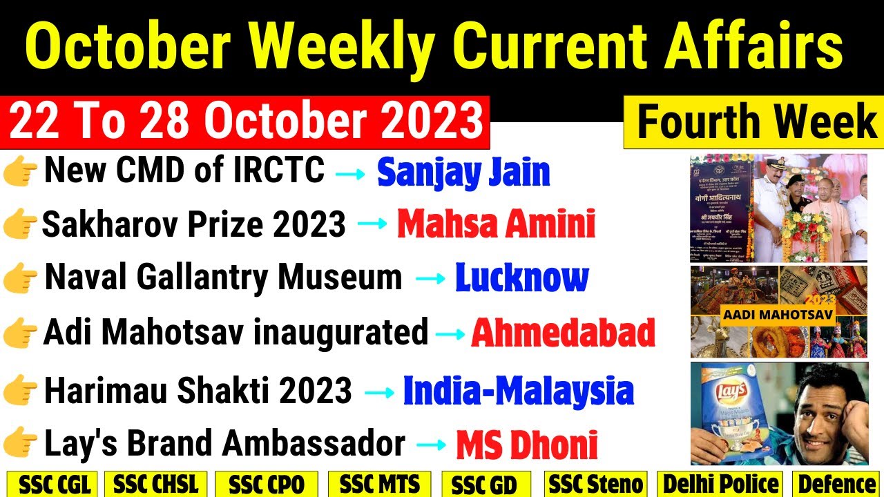 October 2023 Weekly Current Affairs | 22 to 28 October Current Affairs ...