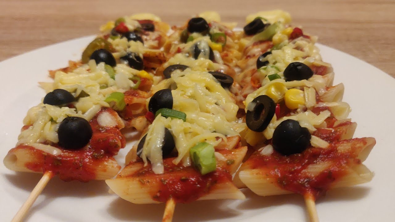 Penne Pasta on sticks 🥢 (Pizza 🍕 Style) • NEW SNACKS RECIPE • CHEESY ...