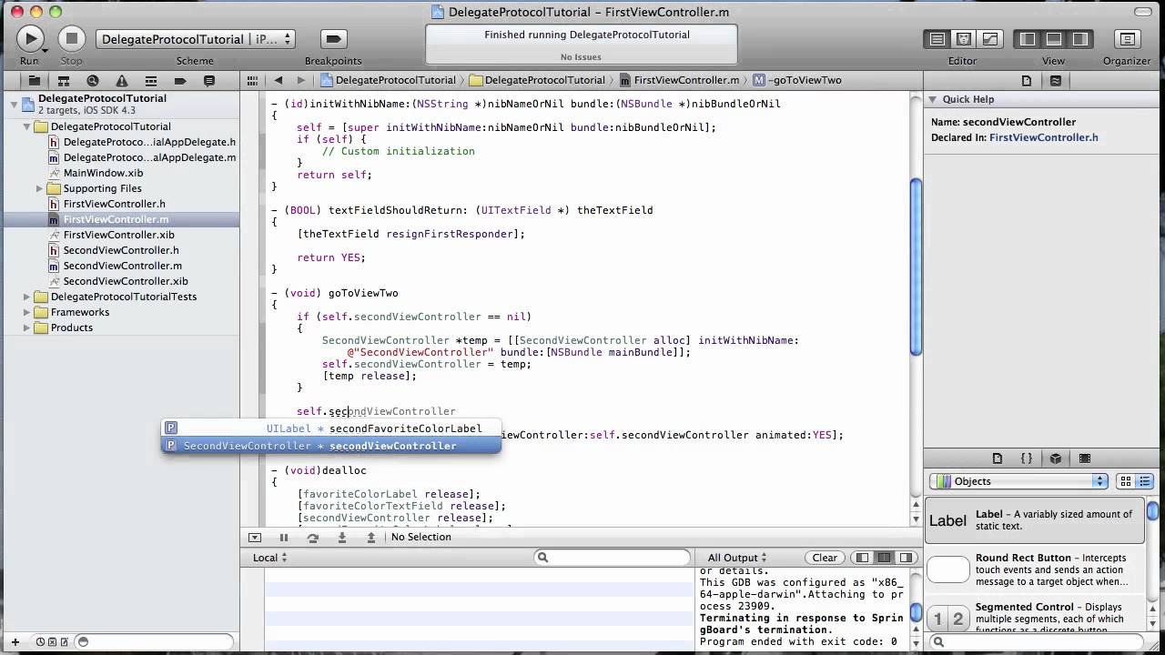 Iphone Development Tutorial Passing Data With Protocol Delegate Method Mov Youtube