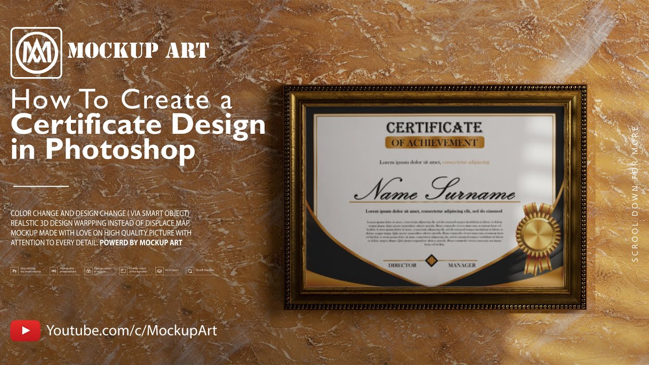 Certificate Design Template In Photoshop | Photoshop Tutorial - YouTube