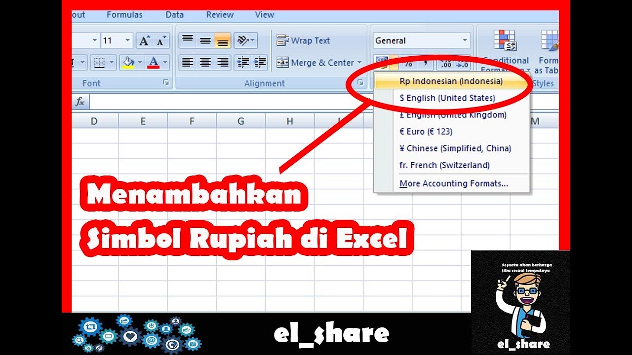 menambahkan simbol rupiah Rp. di excel - YouTube