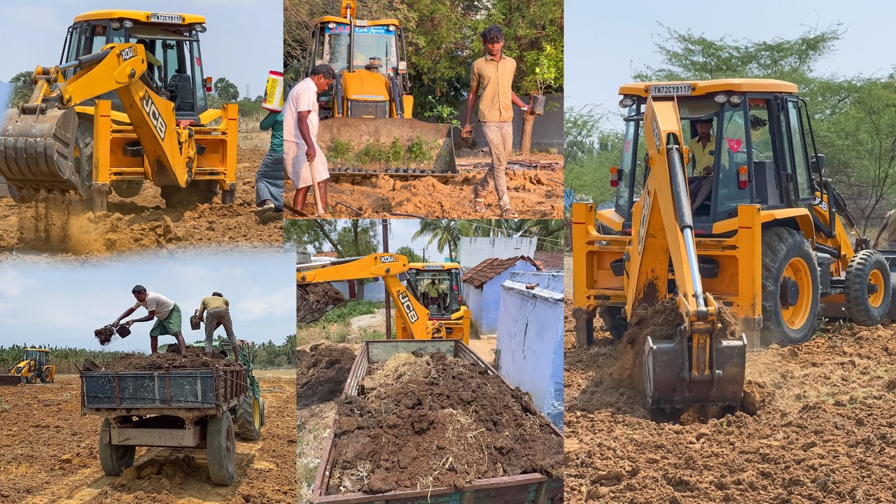 JCB 3DX dig pit, Manure Loading on Tractor and dung Spread in pit to ...