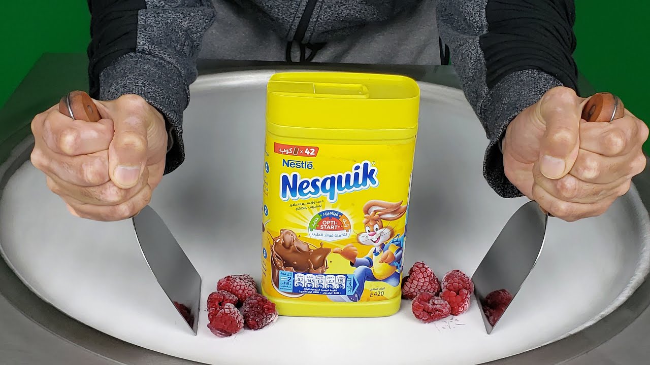 Raspberry Nesquik Ice Cream Rolls ASMR Satisfying Street Food Sounds No Talking - YouTube