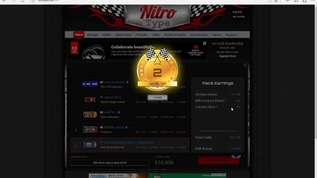 Nitro Type first time racing in Nitro Type - YouTube