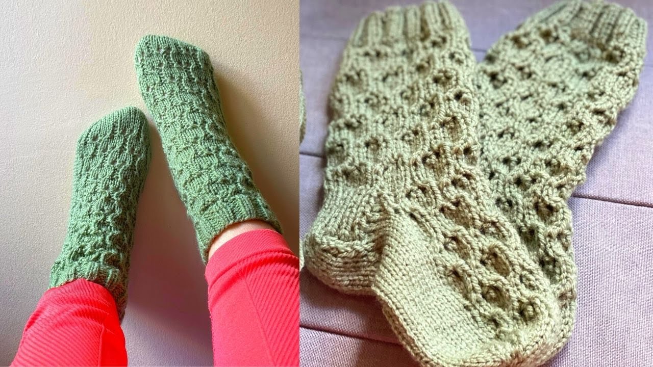SUPER EASY AJOUR PATTERN FOR SOCKS (#knittingtutorialforbeginners # ...
