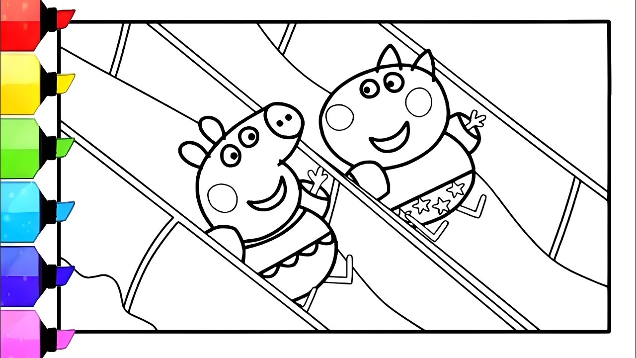 George Pig and Danny Enjoying in the water park Drawing and Coloring ...