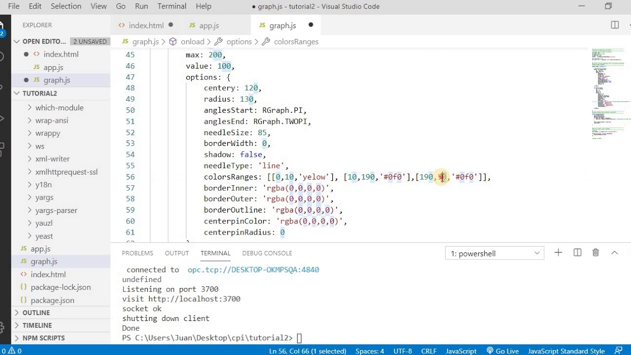 Visualización Web con OPC UA en Javascript - Parte 10 / gauge - YouTube