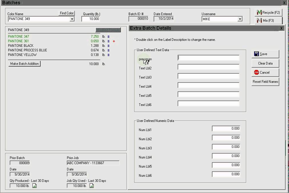 MixMaster Ink Formulation / Production Software - Batch window tutorial ...