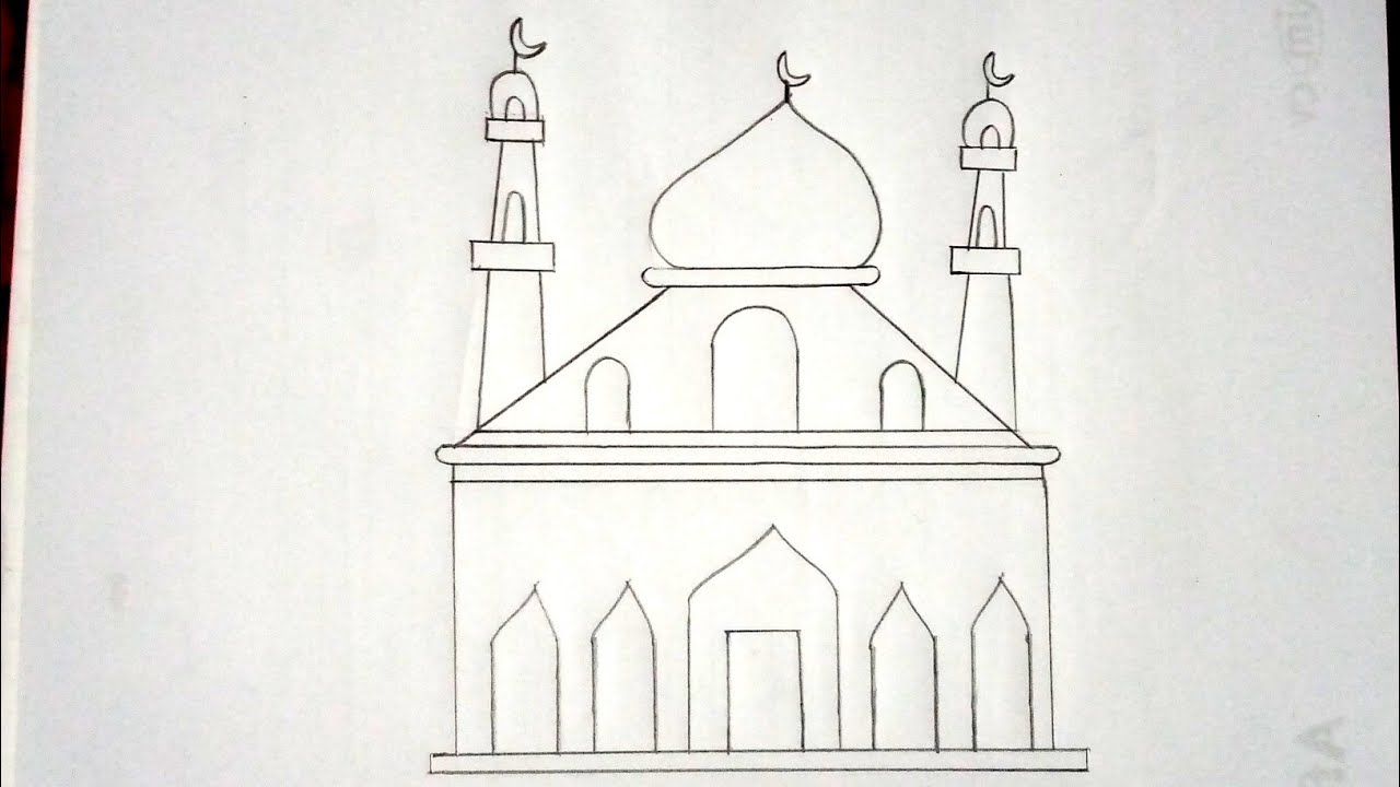 easy Masjid drawing 🕍 How to draw a masjid step by step ...