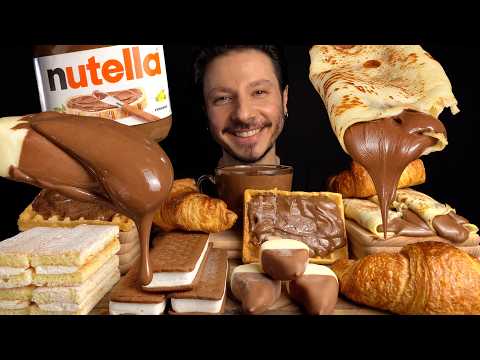 OVERLOADED NUTELLA MUKBANG (CREPES, CROISSANTS, WAFFLES, ICE CREAM) | ASMR FOOD