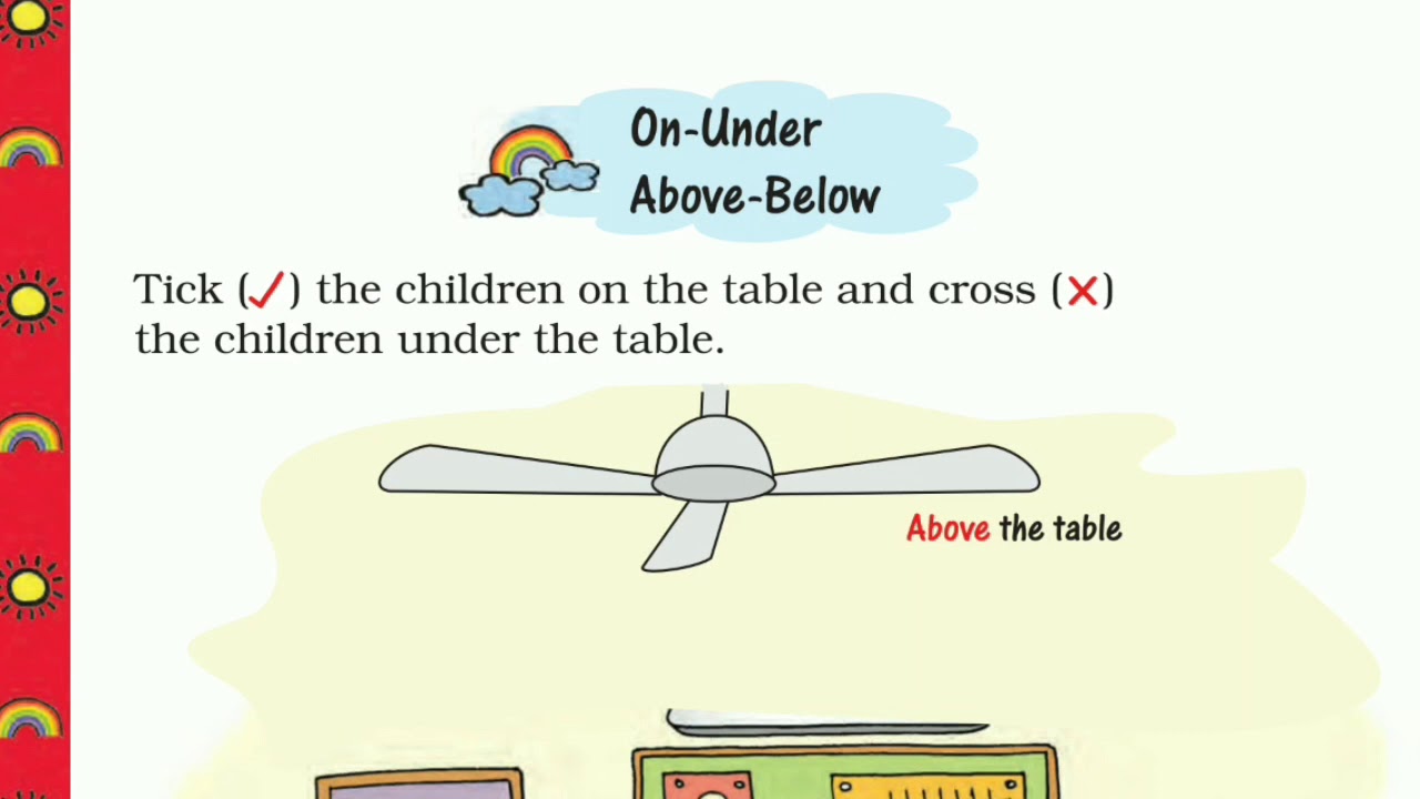Class 1 maths, concept of 'on-under, above-below' - YouTube
