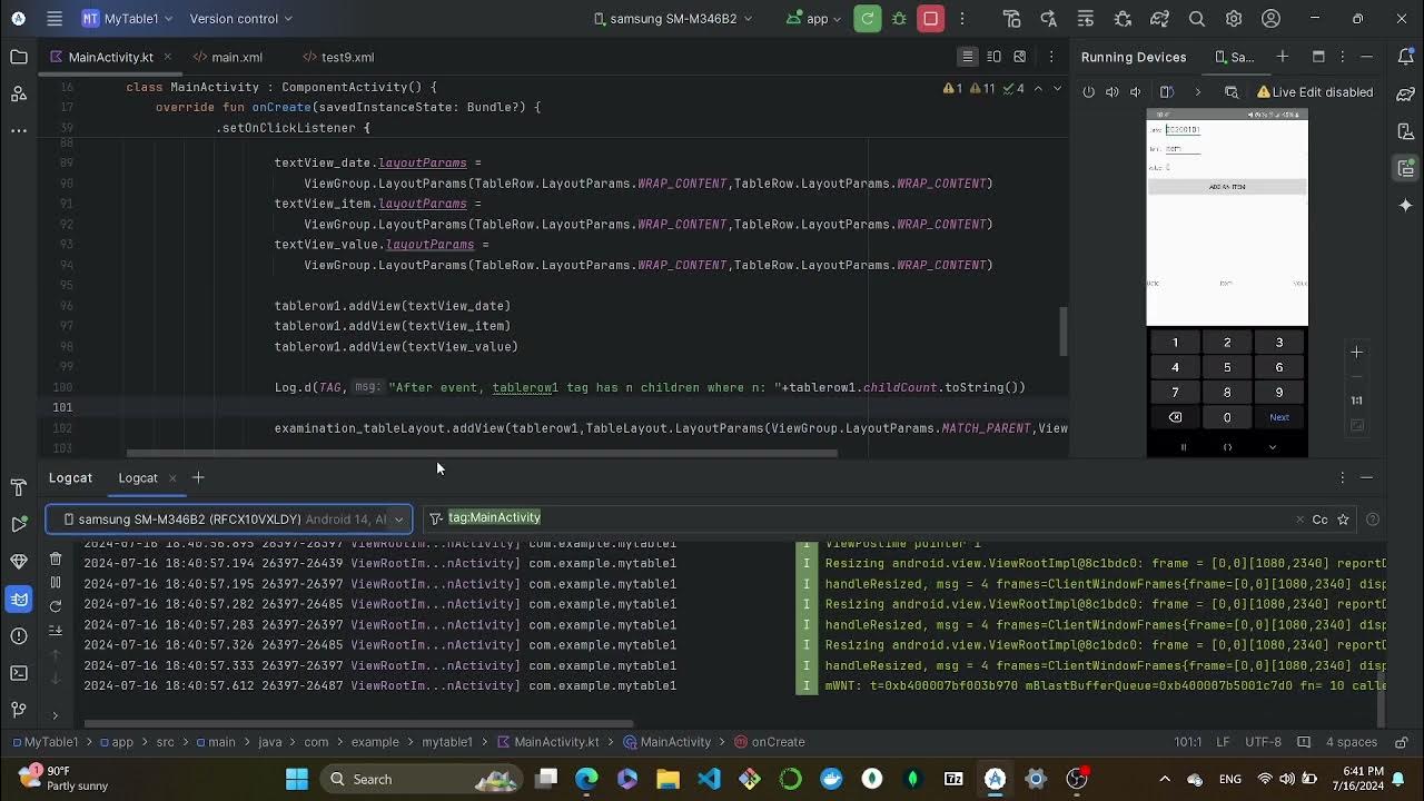 Demo of project MyTable1 in Android Studio - YouTube