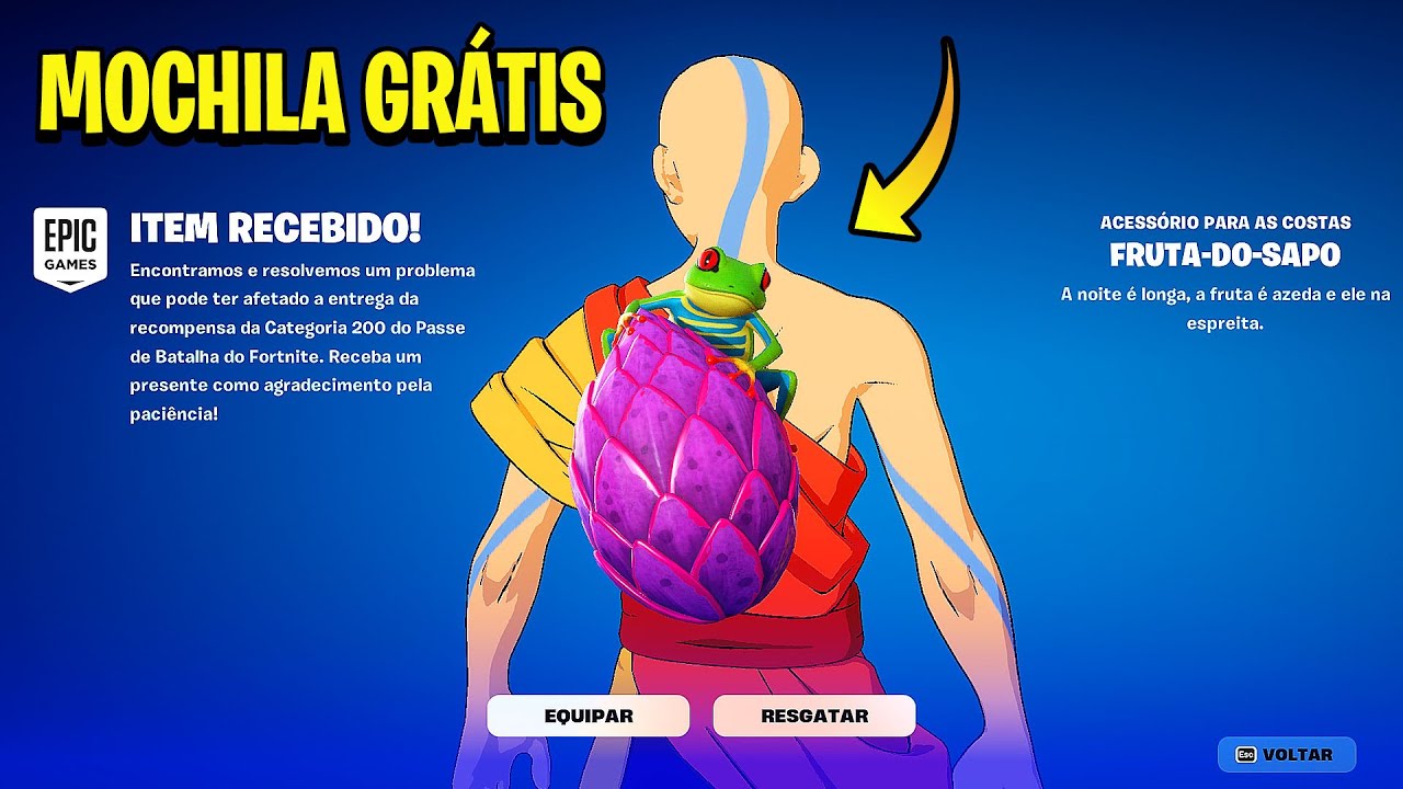 COMO GANHAR MOCHILA GRÁTIS "FRUTA-DO-SAPO" NO FORTNITE - YouTube
