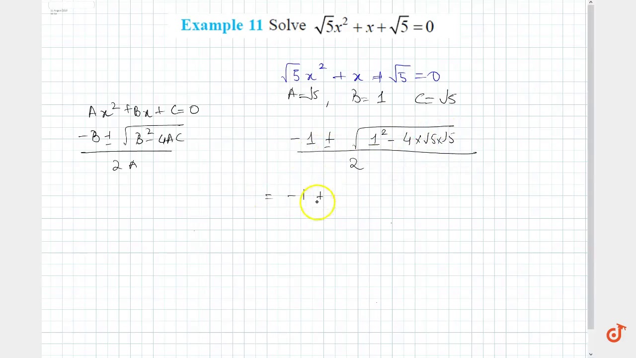 Solve sqrt 5 x 2 x sqrt 5 0 YouTube