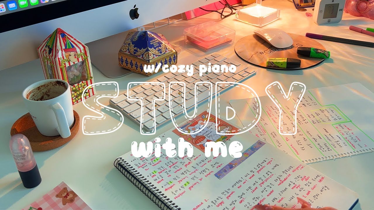 real time study with me ( with calm piano music and ambiance ) 1 Hour 🌙 ...