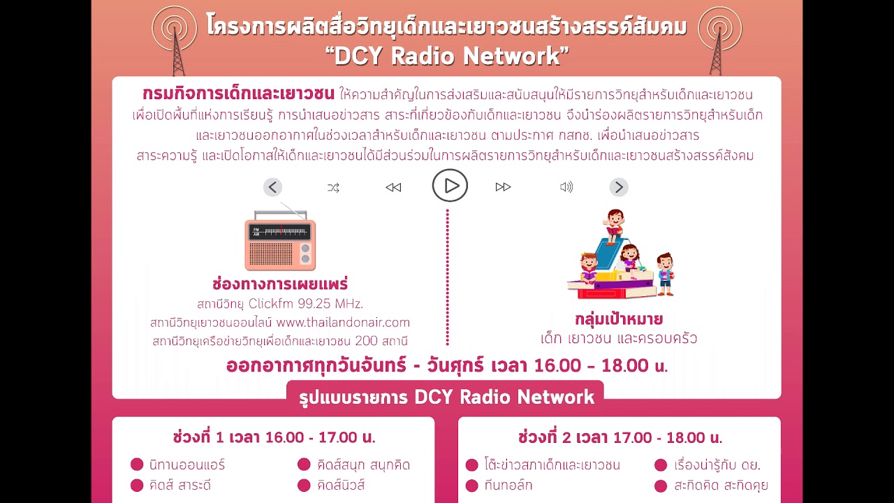 โครงการผลิตสื่อวิทยุเด็กและเยาวชนสร้างสรรค์สังคม DCY Radio Network ...