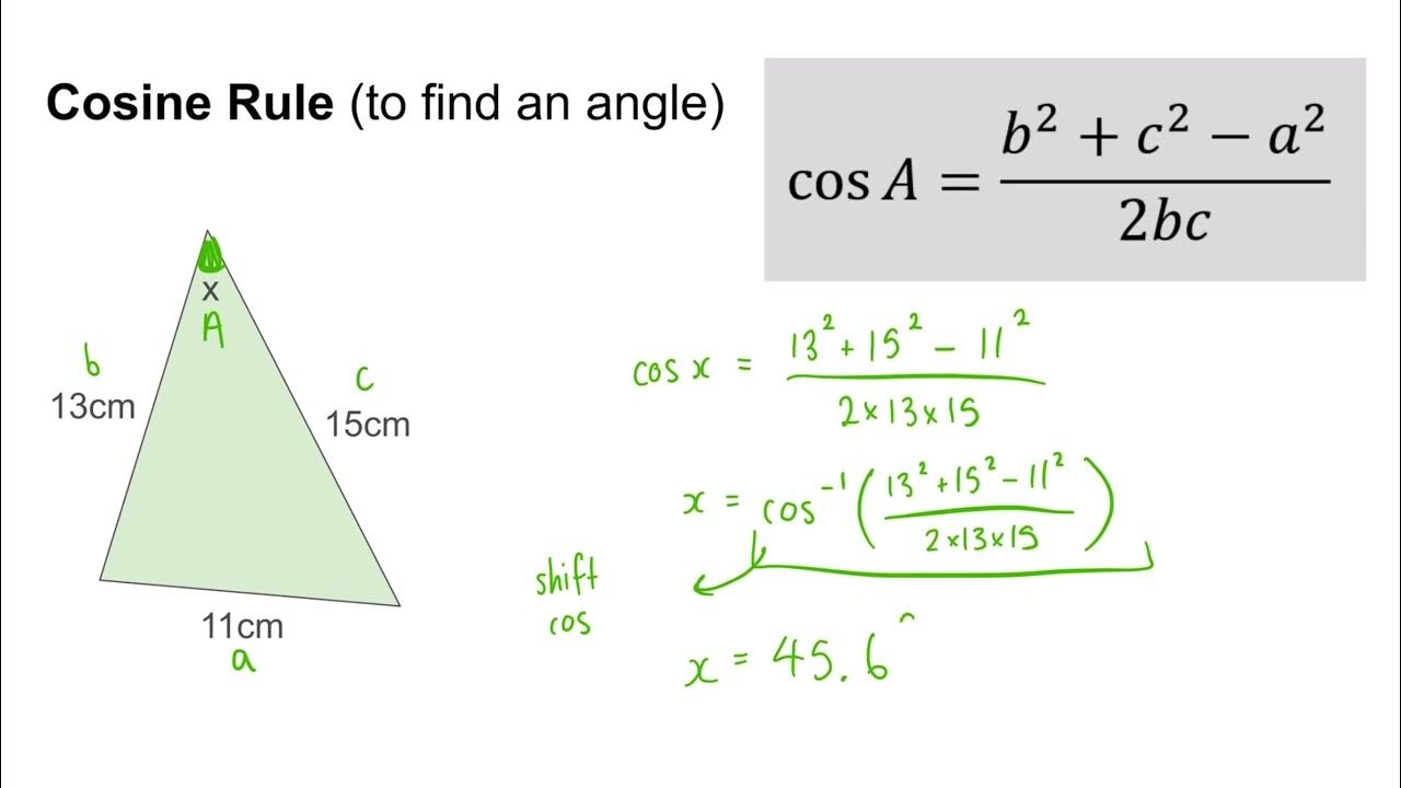 Trigonometry - Cosine rule, calculate angle - YouTube