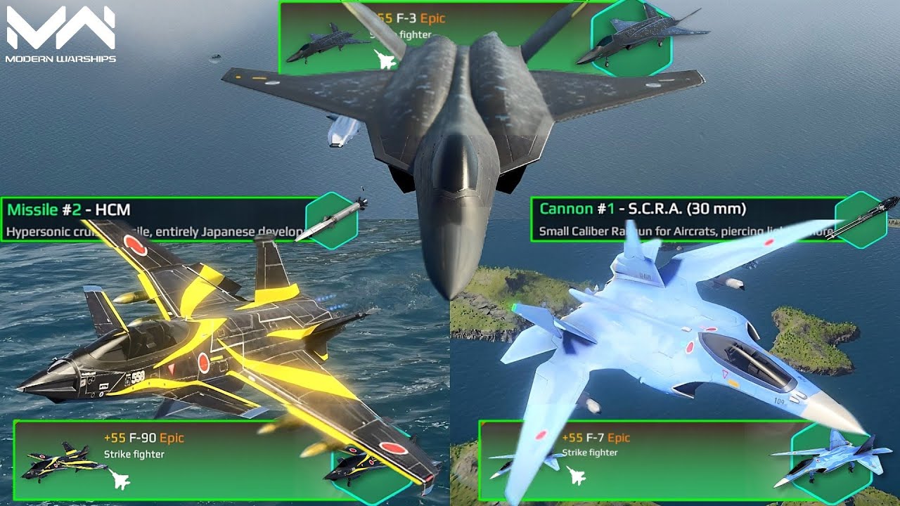 All Japanese Tier 3 F Series Strike Fighter Comparison | F-3 Vs F-90 Vs F-7 | Modern Warships ...