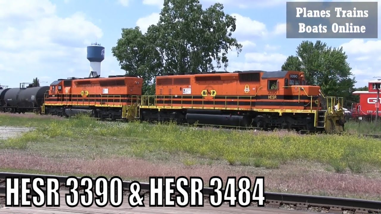 Huron Eastern Train HESR 3390 & HESR 3484 Locomotives Durand Station - YouTube