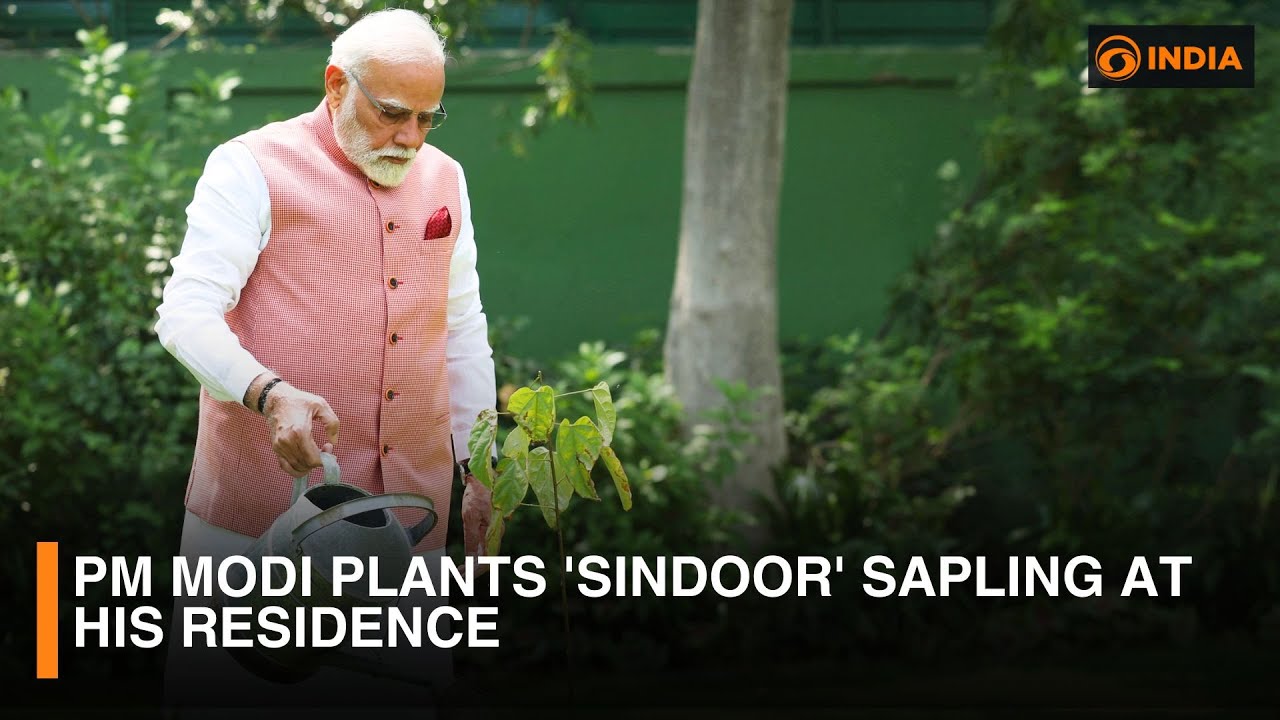 PM Modi plants 'Sindoor' sapling at his residence - YouTube