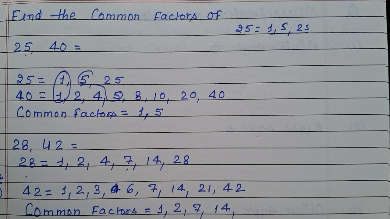 Find the common factors of the following numbers - YouTube