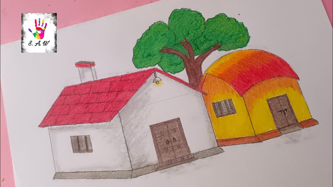 How to draw A Village house ll Hut step by step easy drawing ll art ...