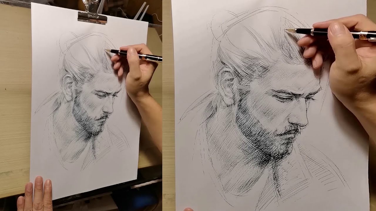 Pen draws a portrait of a handsome man - YouTube