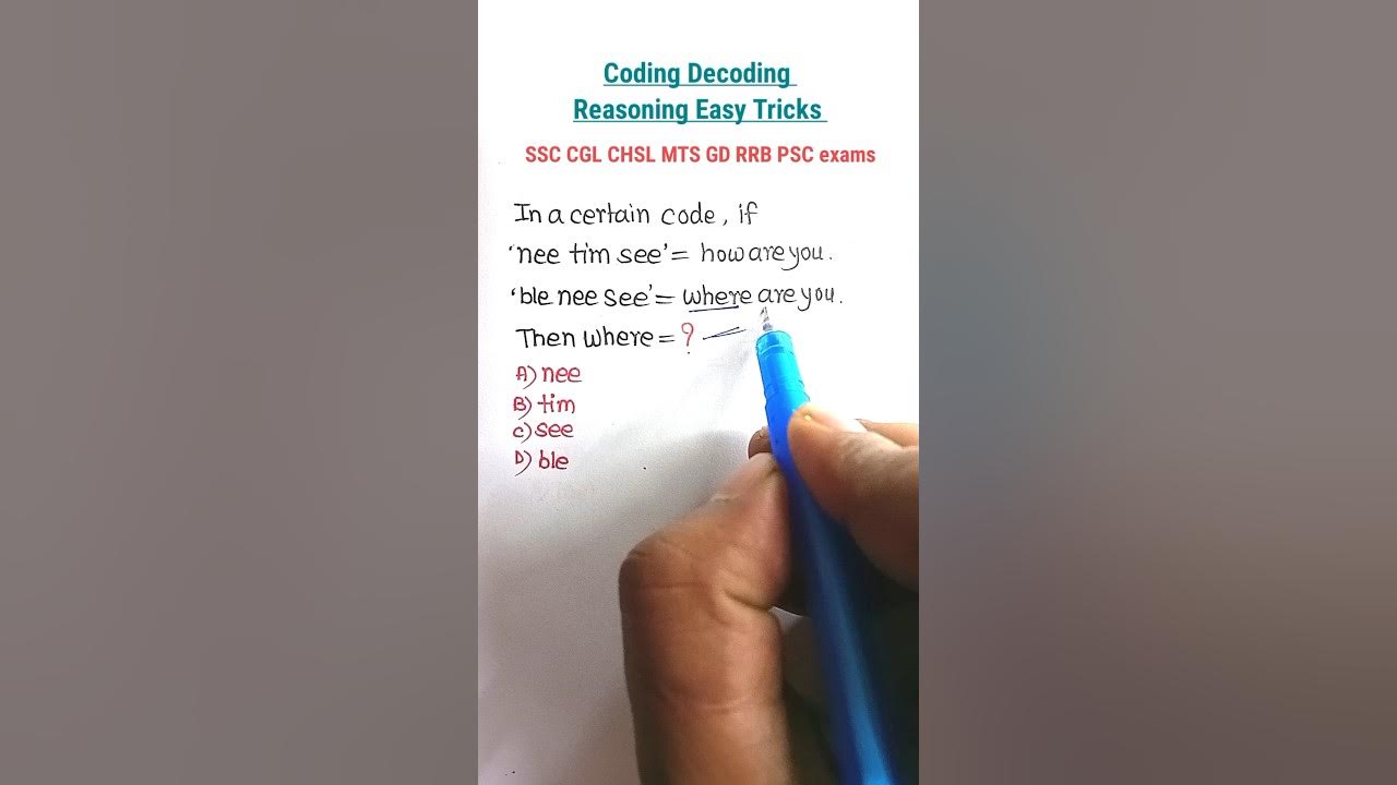 Coding Decoding Coding Decoding Reasoning Tricks Reasoning For Ssc Gd Chsl Mts Wbpsc Youtube