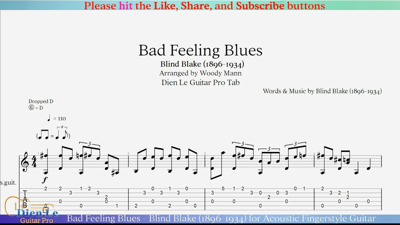 Bad Feeling Blues - Blind Blake (1896-1934) for Acoustic Fingerstyle ...