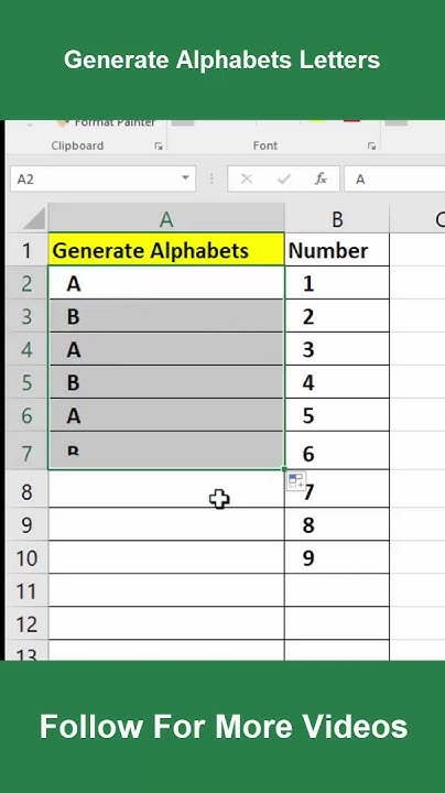 Auto Generate Alphabets A To Z Series Formula Autofill Letters From A Z In Excel Shorts