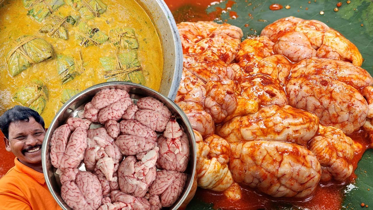 ஆட்டு மூளையும், தாமரை இலையும் | Mutton Brain Masala Stuffed In Lotus ...