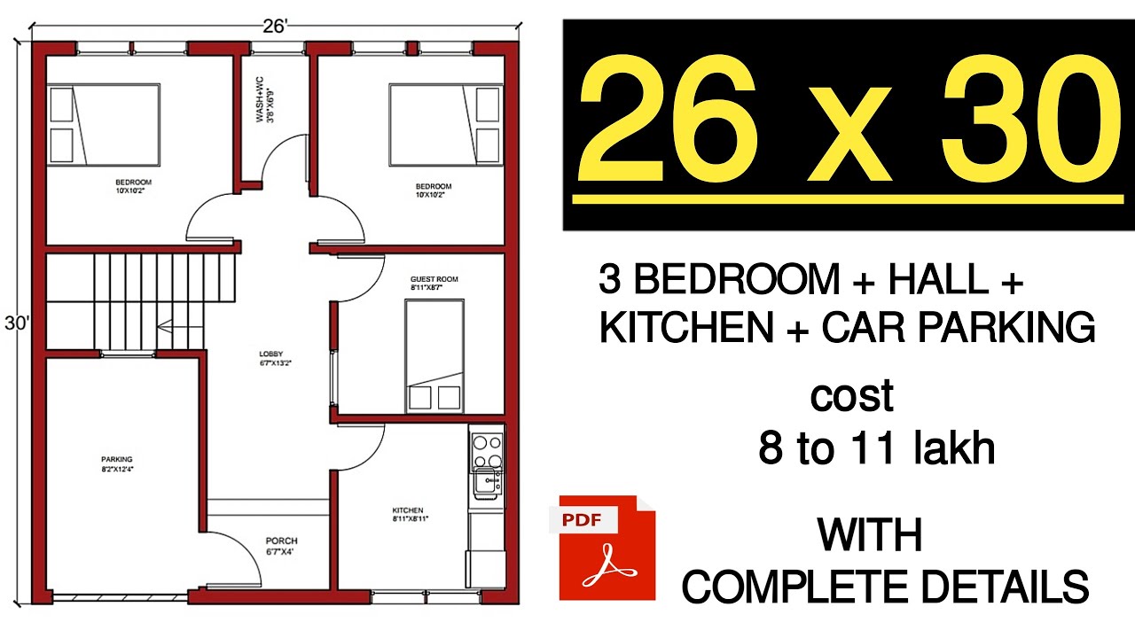26 X 30 HOUSE PLAN | 26 BY 30 GHAR KA NAKSHA | 26X30 FLOOR PLAN ...