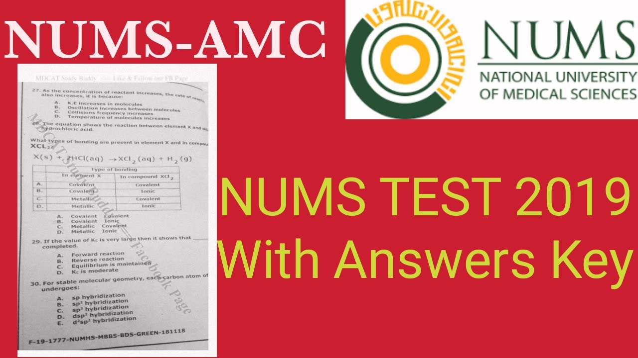 NUMS Past Papers 2018-19 | With Answers Key | NUMS-Army Medical College ...