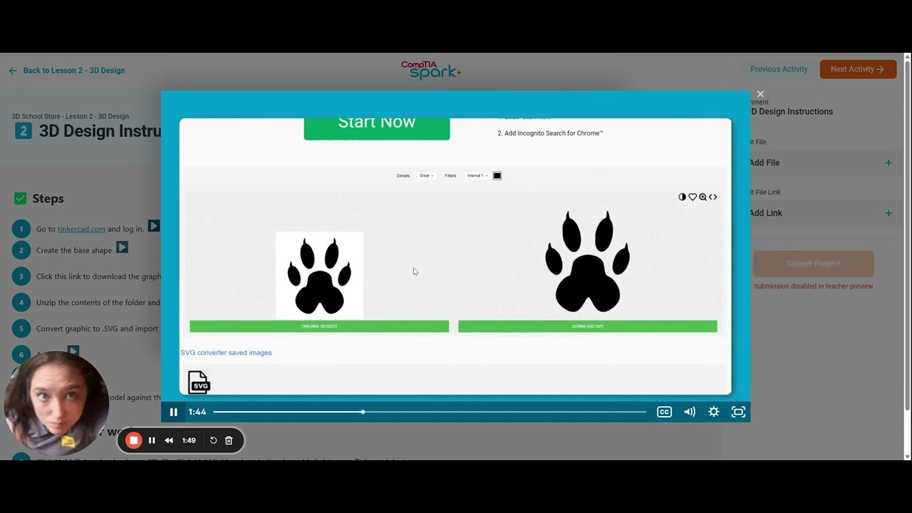 3D School Store Lesson 2 3D Design Convert graphic to SVG and import ...