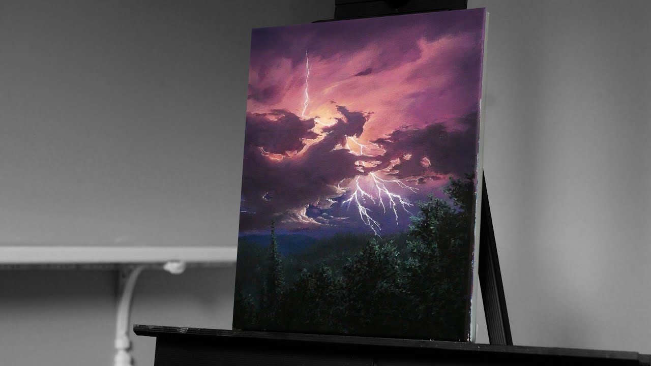 Painting Lightning in a Cloudy Sky with Acrylics - Paint with Ryan ...
