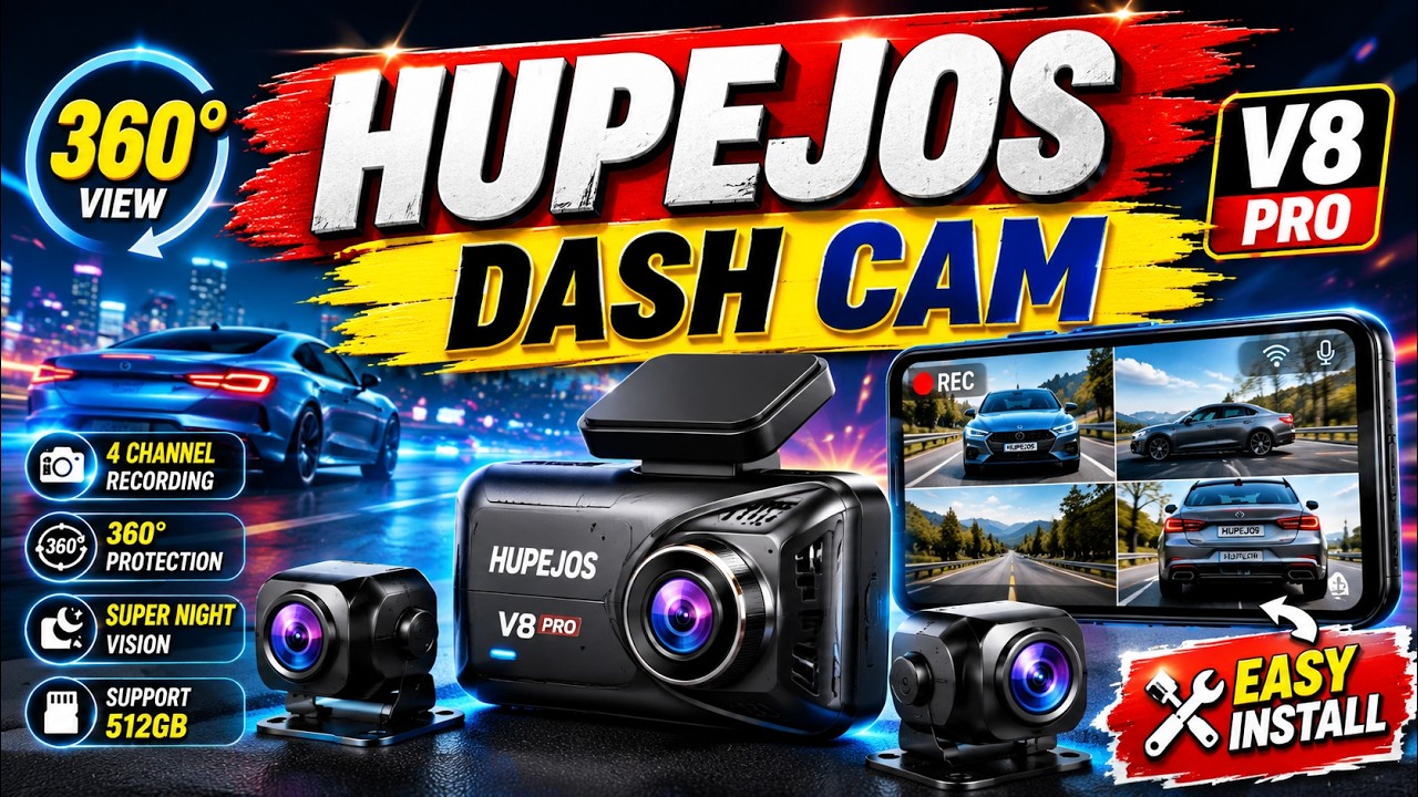 HUPEJOS V8 Pro 4-Channel Dash Cam Installation & Review | Best 360° Car ...