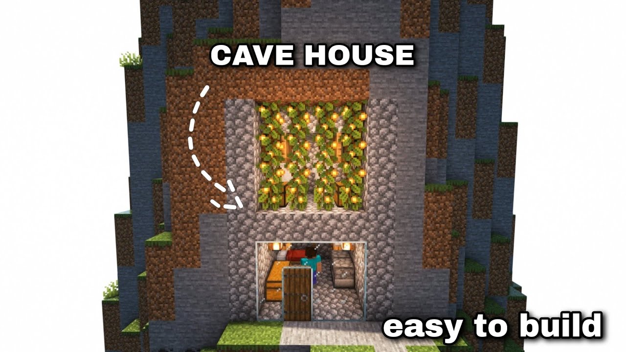minecraft cave house🏡 easy to build #minecraft - YouTube