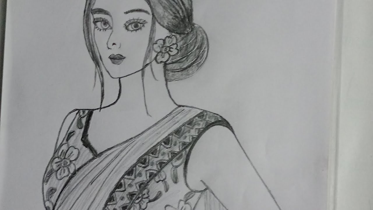 How to draw a girl with sari || Traditional - YouTube