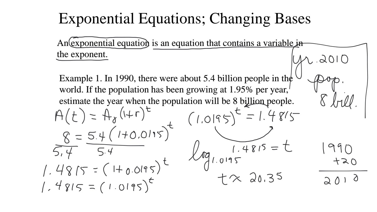 Section 5.7-Exponential Equations; Changing Bases - YouTube