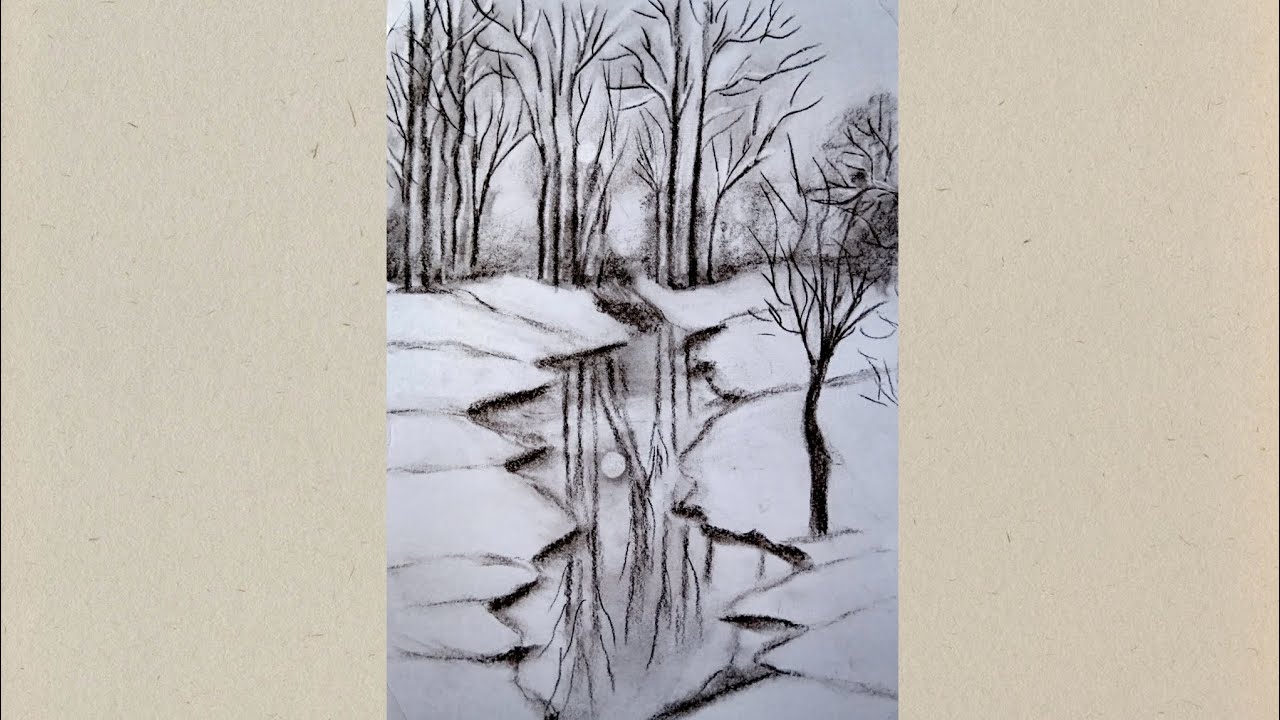 Winter Scenery Drawing with pencil | How to Draw Winter Season ...