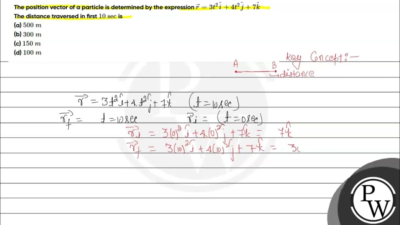 The position vector of a particle is determined by the expression \( \vec{r}=3 t^{2} \hat{i}+4 t ...