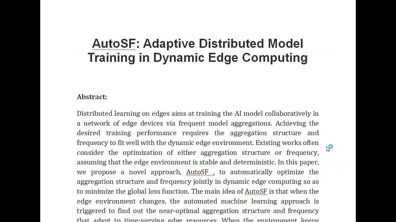 AutoSF Adaptive Distributed Model Training in Dynamic Edge Computing - YouTube